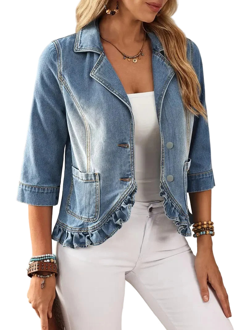 Women’s Ruffled Hem Denim Jacket – Victoria Muse