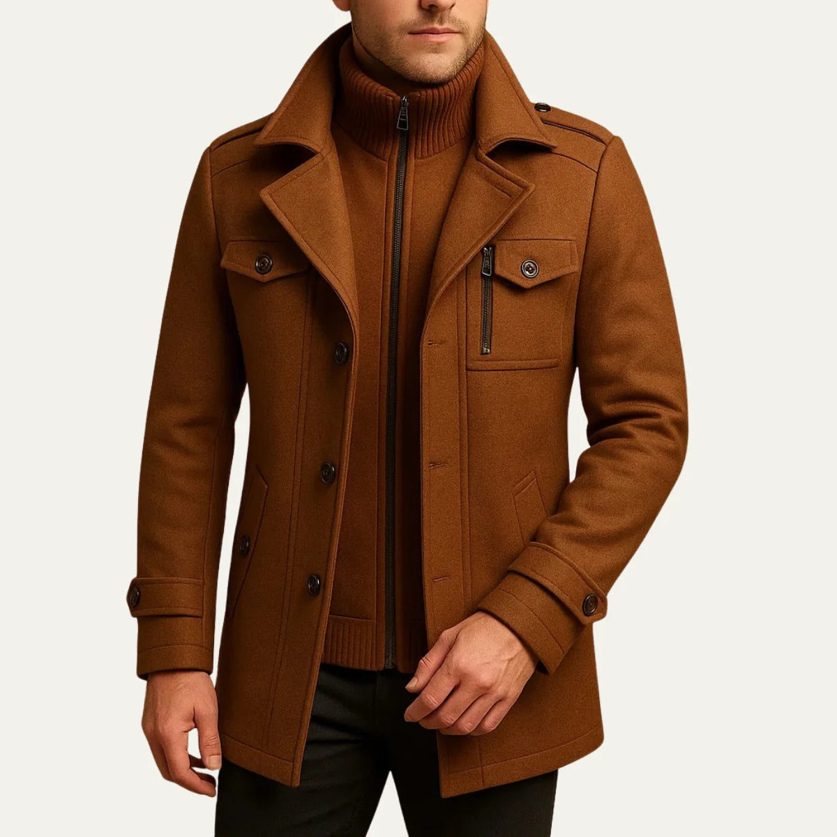 Men’s Regalia Overcoat – Classic Double-Layer Design – Victoria Muse